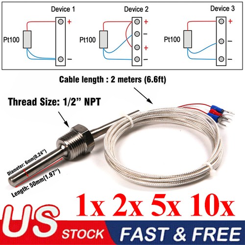 RTD Pt100 ohm Probe Sensor L 50mm PT NPT 1/2'' Thread with Insulation ...