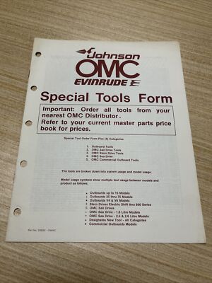 OMC EVINRUDE & JOHNSON Outboards Special Tools Form | eBay Australia