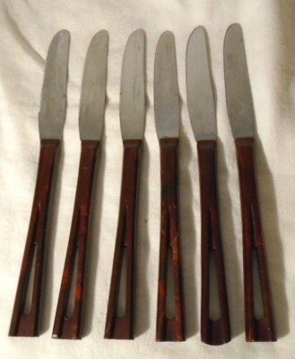 Vintage MCM Stainless Steel Knives Brown Celluloid Handle 8" w/handle ...