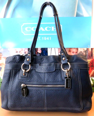 Elegant! Pretty COACH NAVY BLUE Ruffled THREE- COMPARTMENT BAG PURSE ...