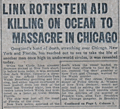 1929 Chicago Front Page - Arnold Rothstein Murder & St. Valentines Day ...