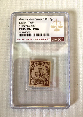 ASG VF 80 Mint POG German New Guinea 1901 3pf Stamp Kaiser's Yacht ...