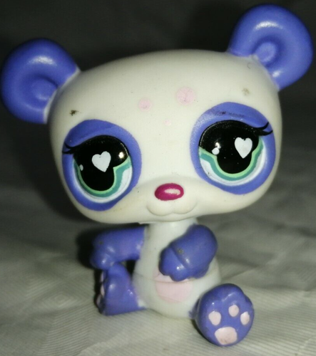 RARE Panda aimanté blanc violet yeux vert cœur # 558 LITTLEST Petshop ...