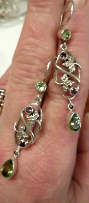 Vintage Sterling Nicky Butler Amethyst Peridot Leaf Long Dangling ...
