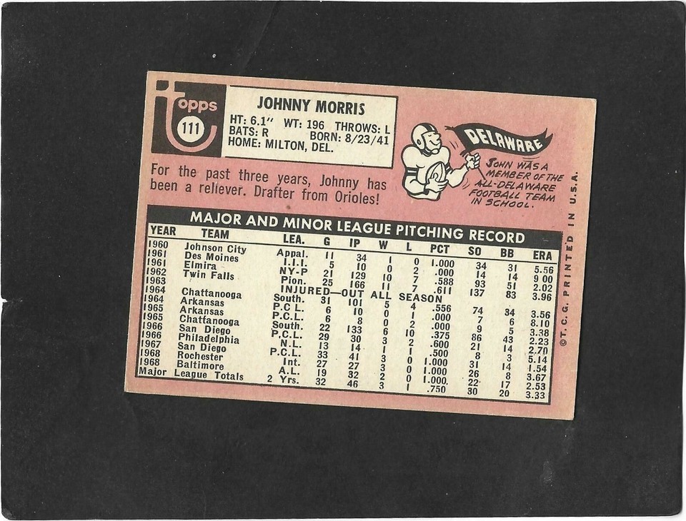 1969 Topps MLB # 111 Johnny Morris | eBay
