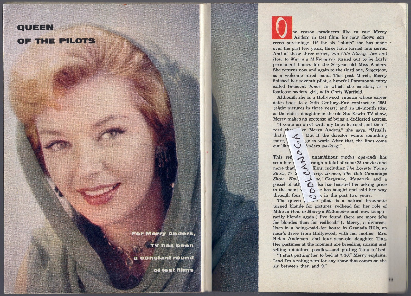 1960 TV ARTICLE~MERRY ANDERS~ACTRESS & MODEL~HOW TO MARRY A MILLIONAIRE ...