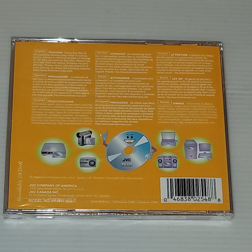 JVC DVD+R 1-16x High-Speed Disc for Video/Data Single Version 1.3 120 ...