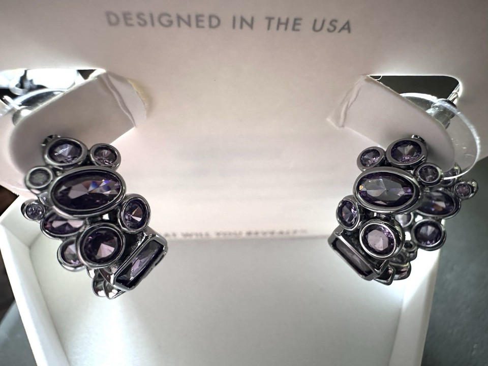 Bomb Party Shimmering Horizons Purple Topaz CZ On Hematite Hoops | eBay