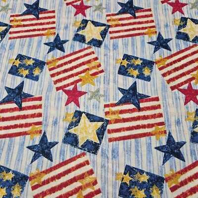 Vintage Patriotic BTY General Fabrics Red Blue Ecru Stripe Flags | eBay
