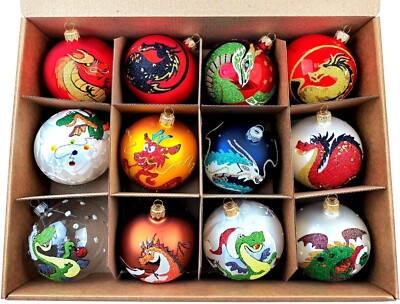 Victoria Bella Christmas Glass Ball Dragon, 3.15", Set of 12 | eBay