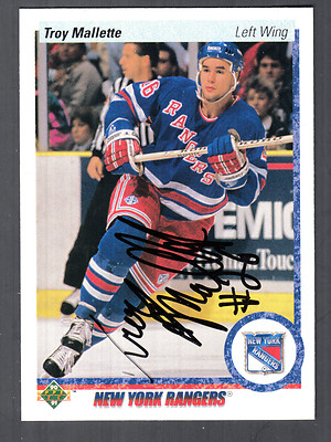 Troy Mallette Hand Signed 1990-91 Upper Deck Card #11 NY Rangers ...