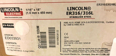 Lincoln Electric 316 1/16” X 18” Stainless Welding Rod ER316L ED033931 ...