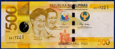 Philippines 500 Piso Banknote. single 500 Piso 2023 series Circulated ...