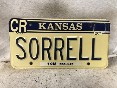 Vintage 1992 Kansas Vanity License Plate “SORRELL” 1990's ONLY BASE | eBay