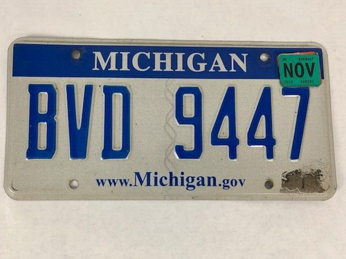 2007 2013 Michigan License Plate White/Blue BVD-9447 Sticker 2016 | eBay