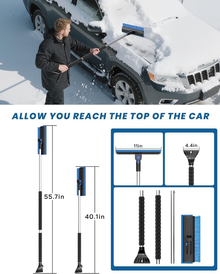 2025 Extra Long 55.7" Ice Scrapers for Car Windshield Multi-Functional ...