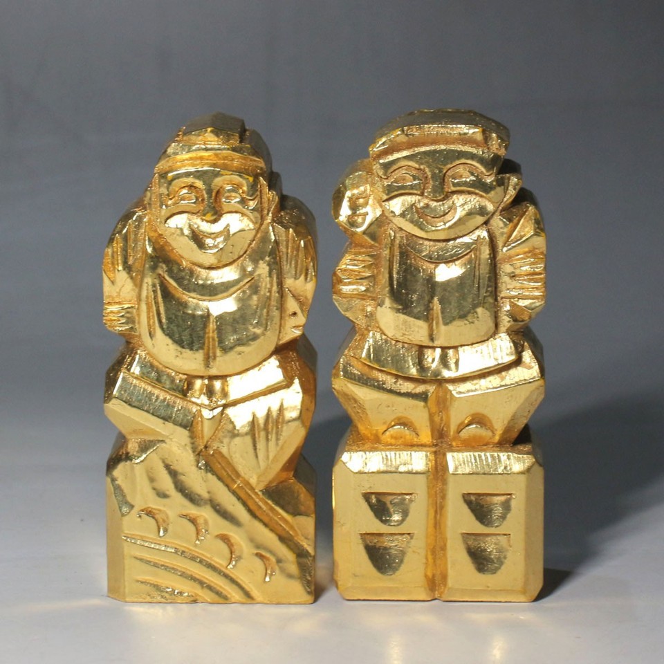 [Y] Japanese Buddhist Art Wood Statue Shichifukujin "EBISU" "DAIKOKUTEN ...