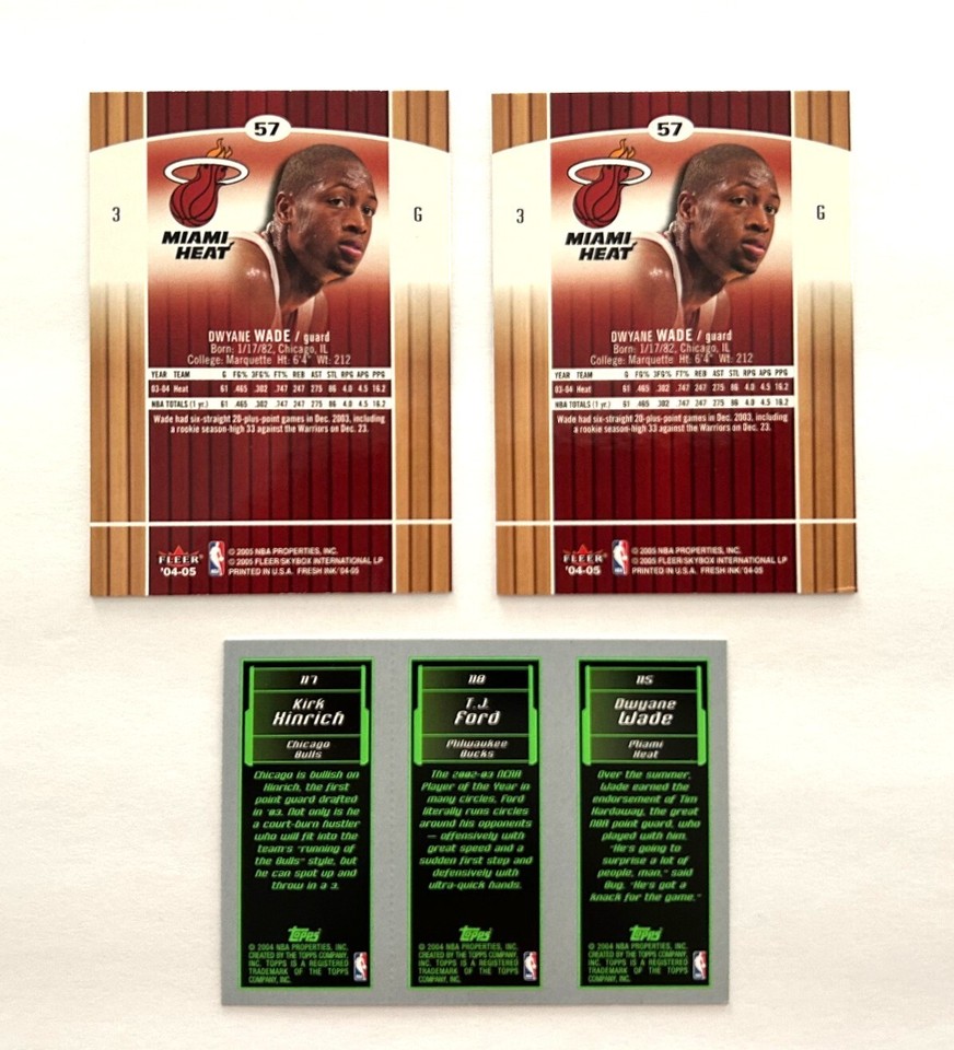 03-04 Topps Matrix Dwyane Wade RC & (2) Fleer 04-05 Skybox Fresh Ink ...