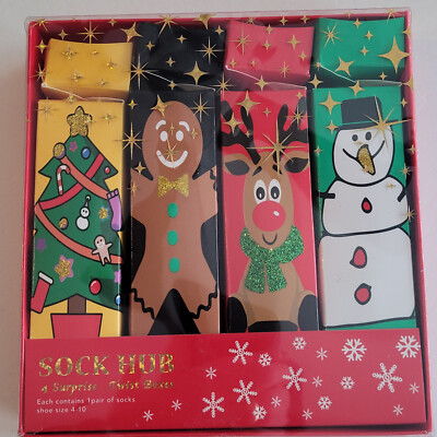 CHRISTMAS Sock Hub Surprise Twist Boxes Women's No-Show Socks 4 Pack ...