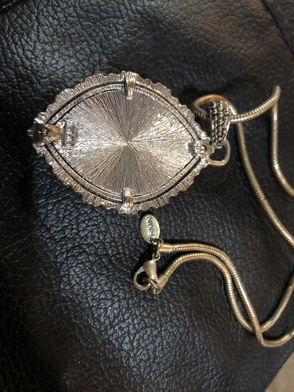 RMN Signed Vintage Necklace Gold Tone Metal Chain Green Pendent 9 In | eBay