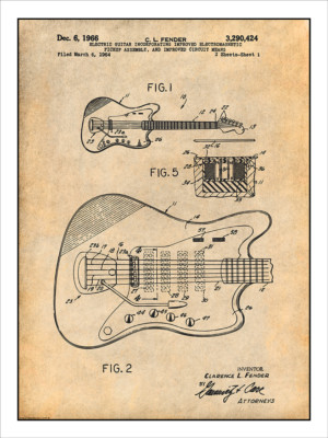 1964 Fender Guitar Patent Print Art Drawing Poster | eBay