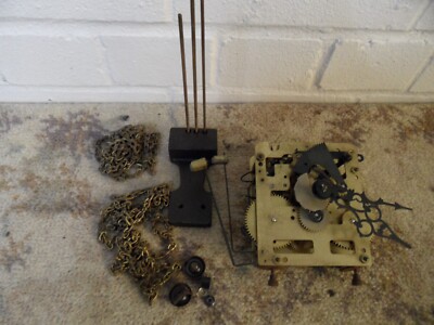 VINTAGE NU ELCK SYN SIN WALL CLOCK MOVEMENT by FHS w/Chains Gong Bar ...