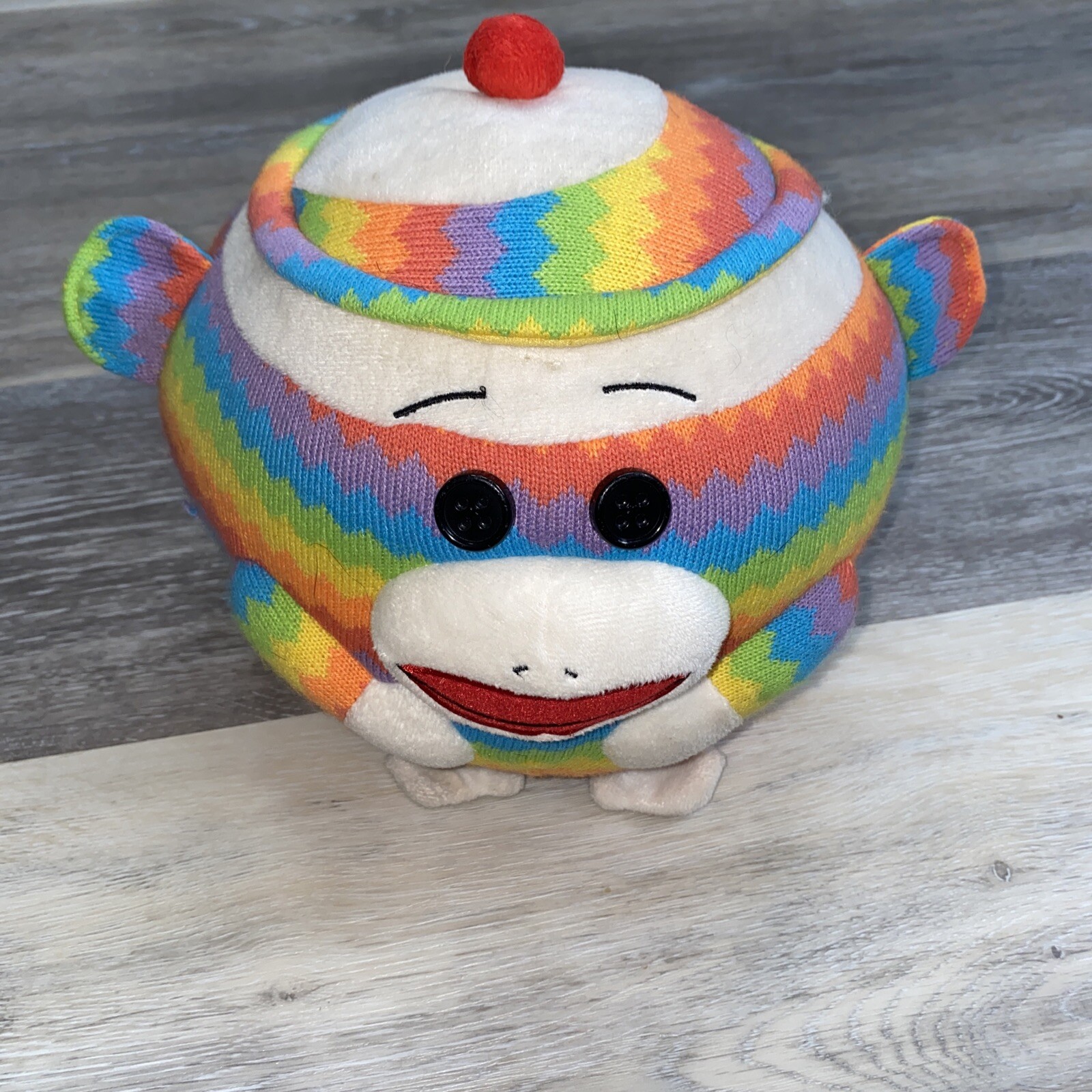 Ty Beanie Ballz Sock Monkey Ball 2012 Rainbow Stuffed Animal Toy Round ...