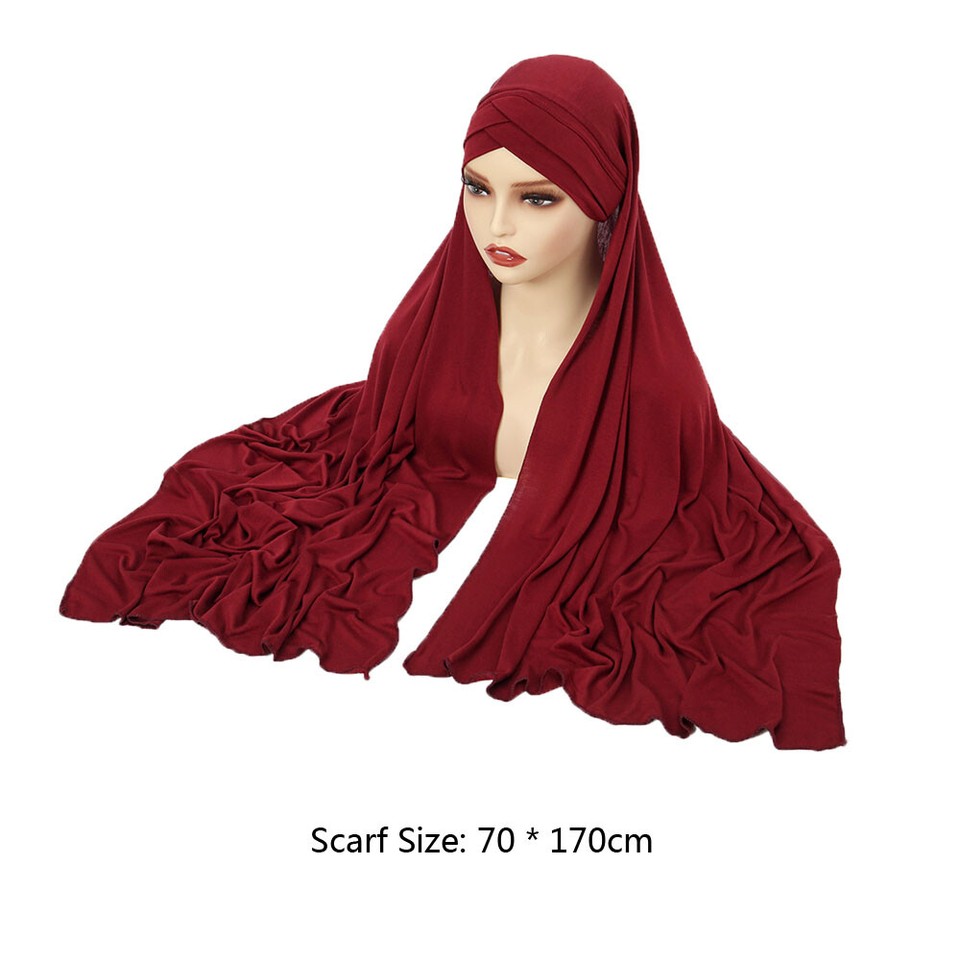 One Piece Pull On Ready To Wear Instant Long Scarf Hijab Hat for Women ...