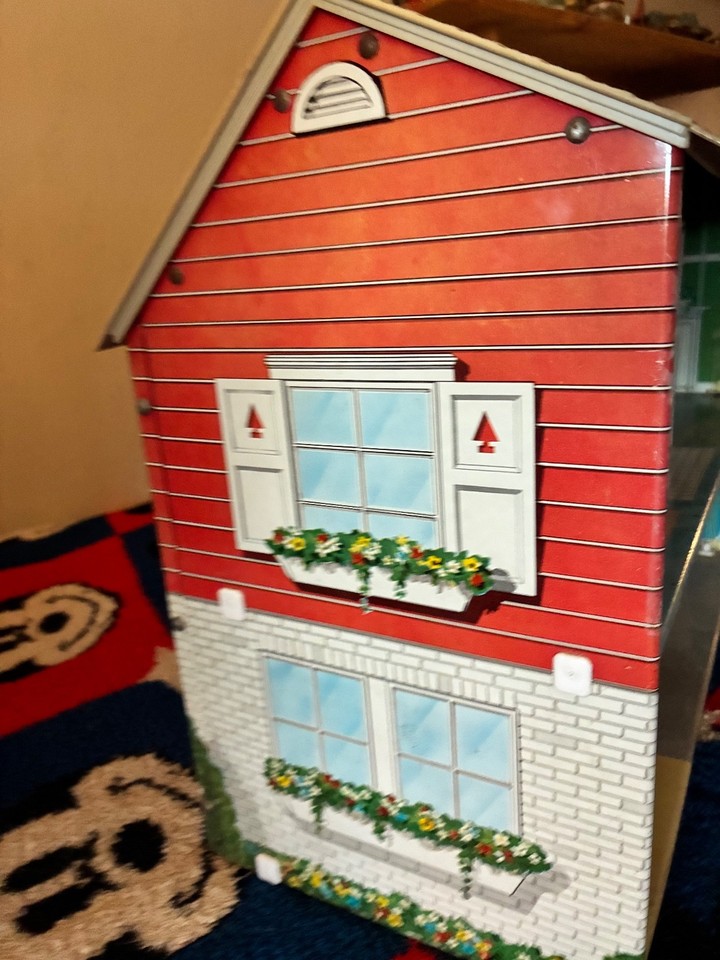 Vtg Marx Doll House 1950's Tin Litho Metal Colonial 2 Story w/Box ...