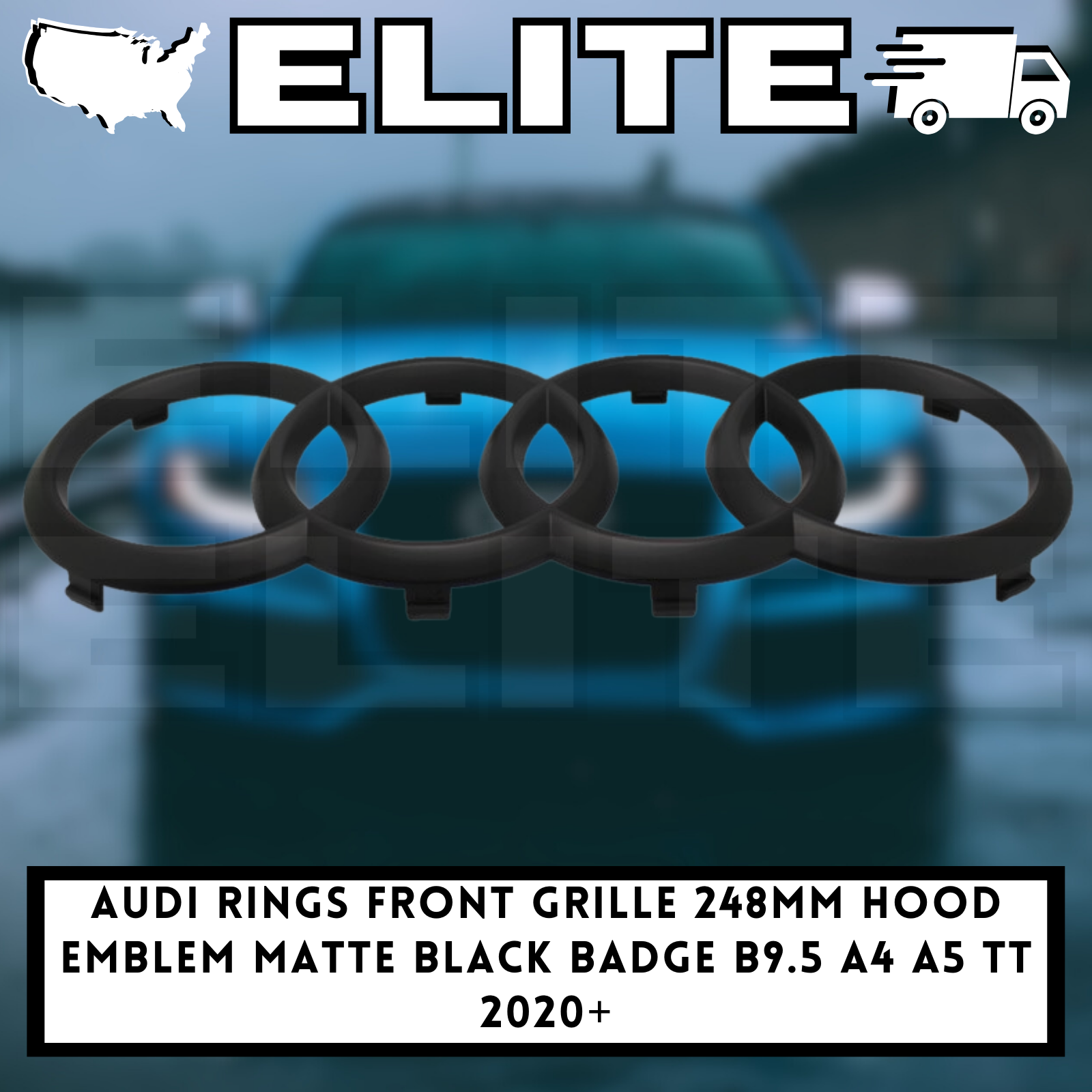 Audi Rings Front Grille 248mm Hood Emblem Matte Black Badge B9.5 A4 A5 ...