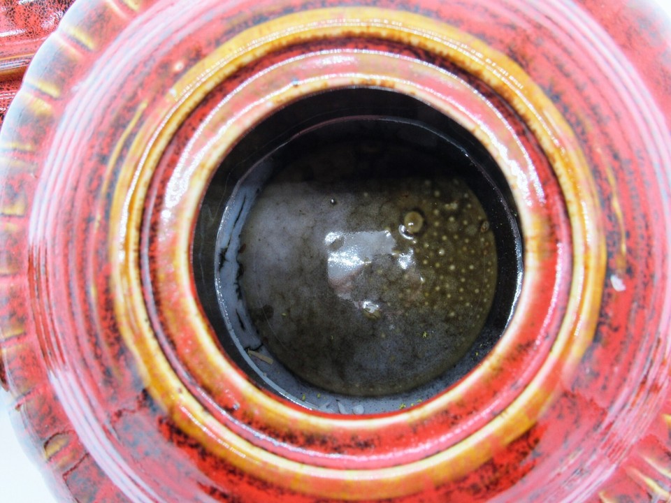 Art Pottery Table Top Gel Fire Burner Flame Pot - Red Glazed with Lid ...