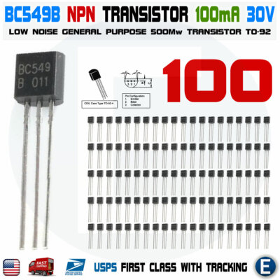 100pcs Transistor Low Noise Npn BC549 BC549B 0.1A 30V Amplifier Low ...