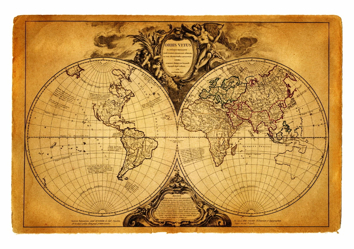 Vintage World Map With Compass