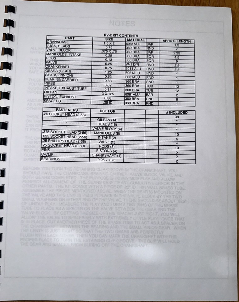 Liney RV2 Steam Engine Machinist Drawings for Live Steam Aircraft ...