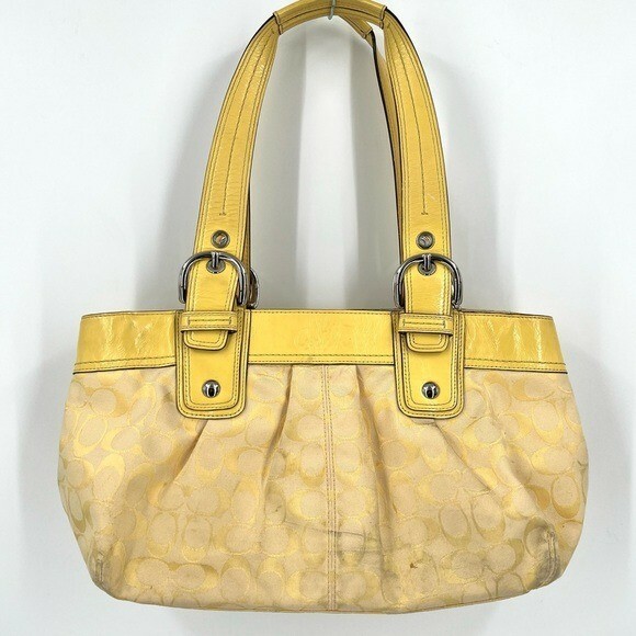 Coach Soho Signature Patent Leather Tote Lemon yellow… - Gem