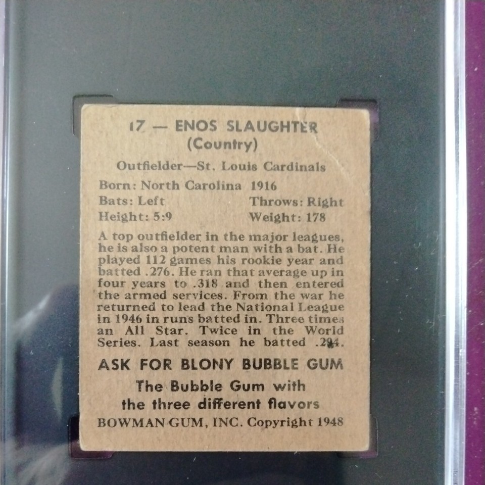 1948 Bowman ENOS SLAUGHTER ROOKIE Cardinals #17 SGC AUTHENTIC RARE* | eBay