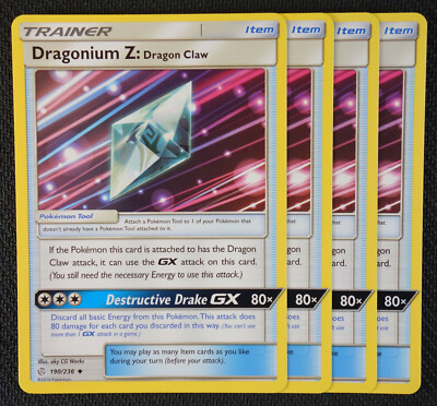 Pokemon Cards 4x Dragonium Z: Dragon Claw 190/236 Playset Cosmic ...
