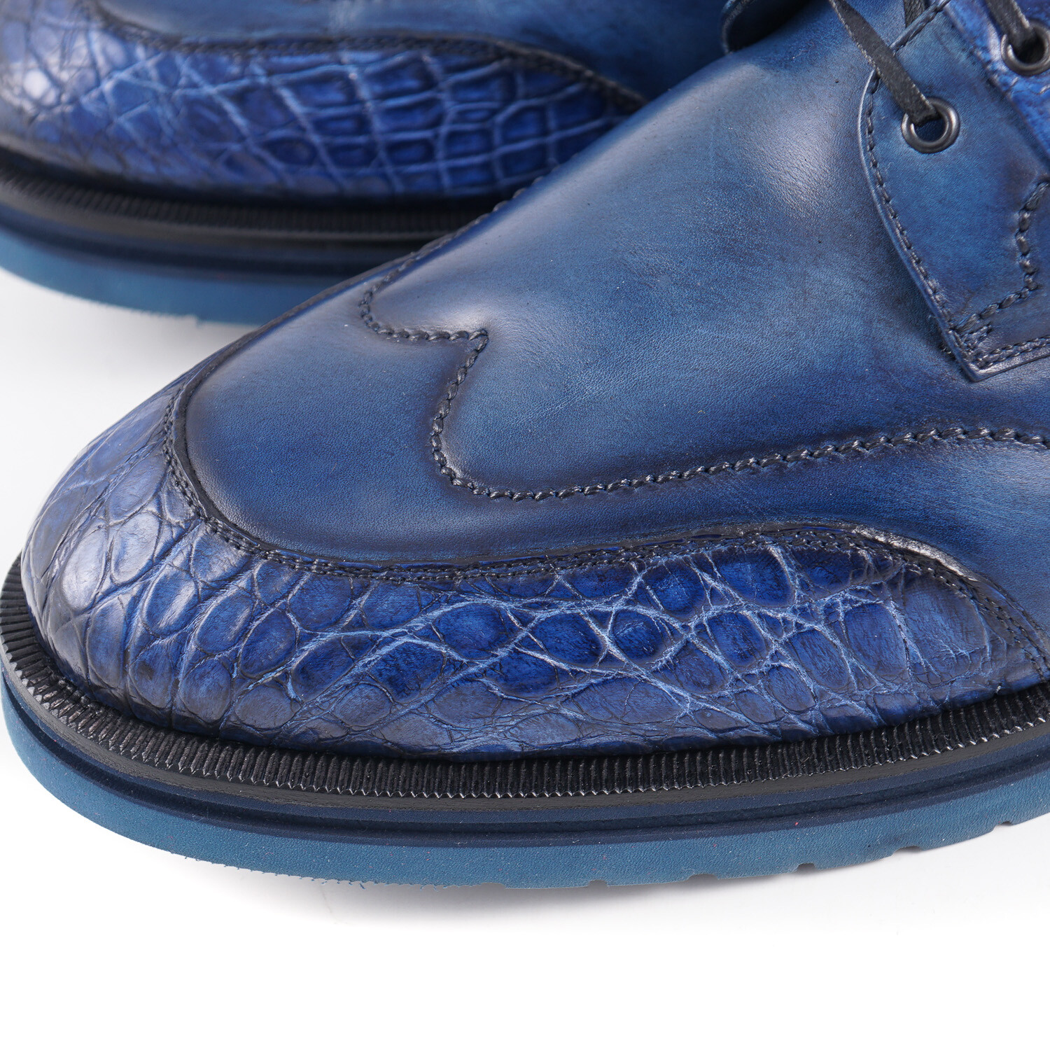 Zilli Blue Calf Leather and Genuine Crocodile Wingtip Derby 13 (Eu 46 ...