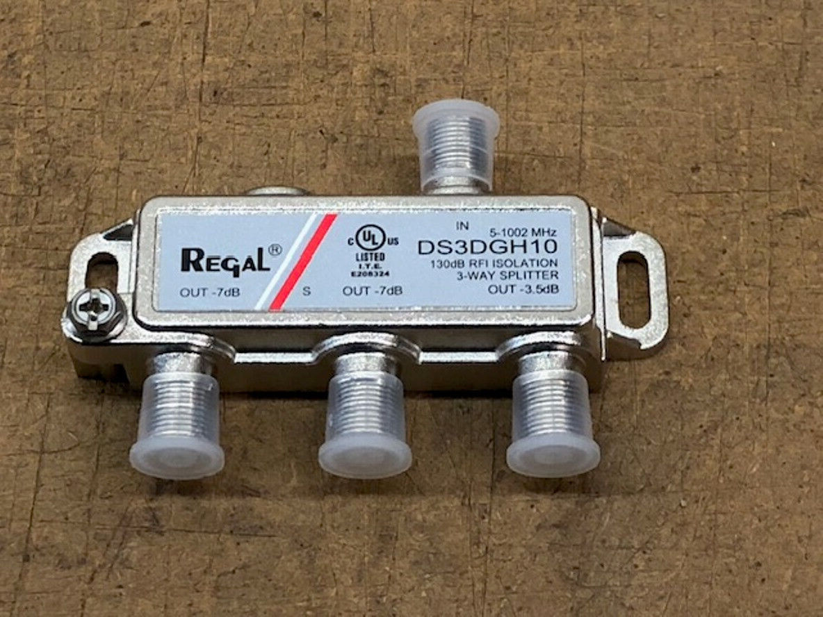 Regal DS3DGH10 3-Way Splitter for Coaxial Cable TV 5-1000MHz 120db EMI ...