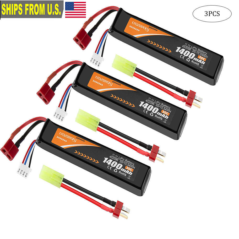 3 Pack 3S 11.1V 1400mAh Airsoft Battery Combat Softair AEG mini Tamiya ...