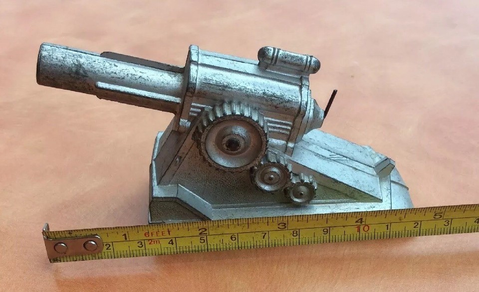 Cannon Spring Loaded Functional Toy Tin Launcher Silver Vintage Antique ...