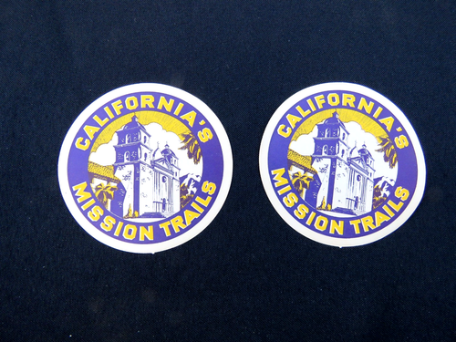 (2) CALIFORNIA'S MISSION TRAILS, LABEL DECAL STICKER VINTAGE ORIGINAL ...