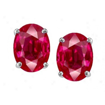 6.00CT 10x8mm 14K SOLID WHITE GOLD RUBY OVAL SHAPE STUD EARRINGS PUSH ...