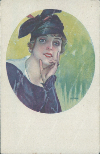 ai715 cartolina art deco donnina woman lady cupido illustratore artist ...