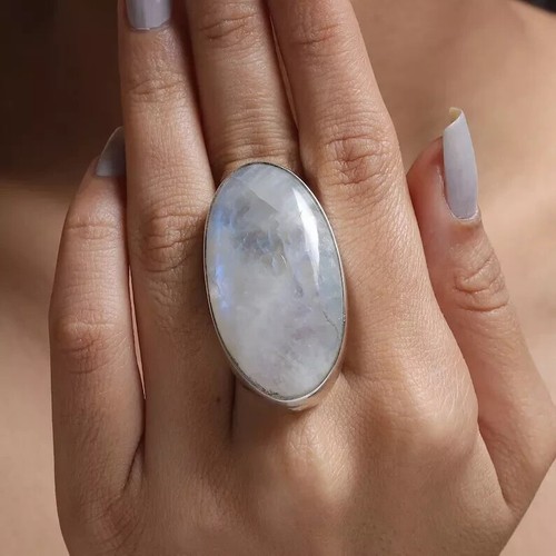 Rainbow Moonstone Ring Large Moonstone Ring 925 Silver Boho Statement ...