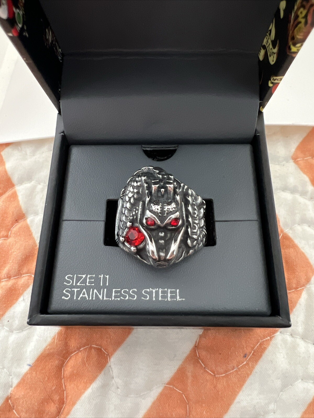 Ed Hardy Dragon Stainless Steel Ring Red Jewel Eyes Size 11 New | eBay