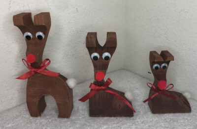 Christmas Reindeer Wooden Handcrafted Rudolph Figures Painted Lot/Set ...