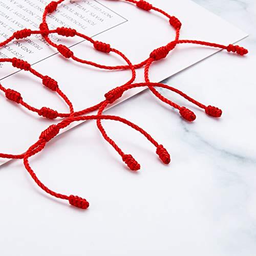 6 Pieces Red String Bracelets Red Cord Bracelet Adjustable Red 7 Knots ...