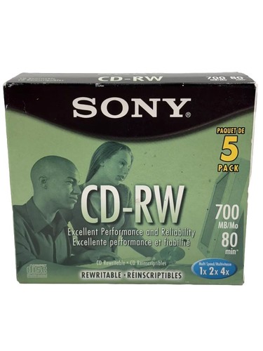 Sony CD RW 5 Pack Blank Discs 700MB 80 Minute Rewritable Sealed Compact ...