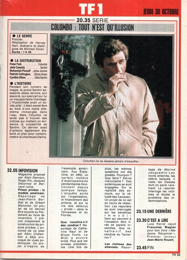 PETER FALK (TV series COLUMBO) = 1 PAGE 1986 FRENCH CLIPPING / COUPURE ...